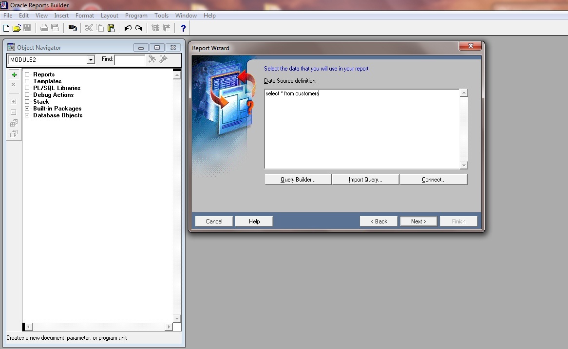 Tutorial Choose A Data Source And Select Sql Query Builder For Reports In Oracle 11g